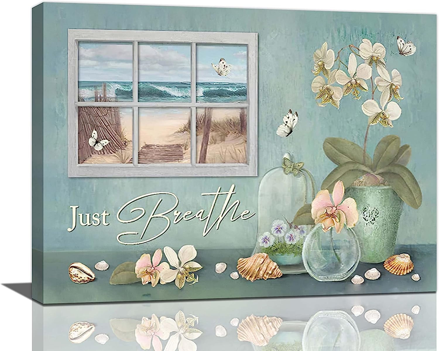 Floral Seashell Bathroom Wall Art Beach Flower Butterfly Pictures ...