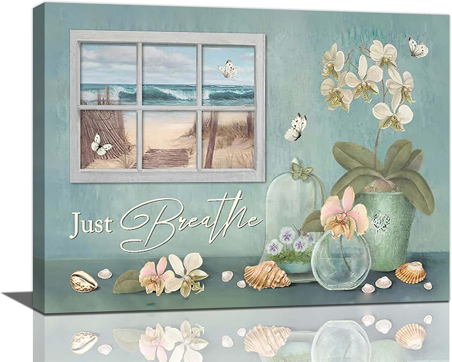 Floral Seashell Bathroom Wall Art Beach Flower Butterfly Pictures ...