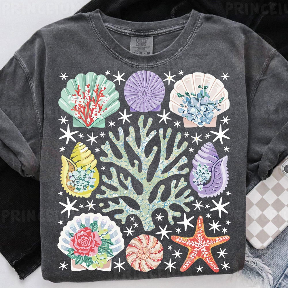 Floral Seashell Shirt, Coral Starfish Shirt, Ocean Flowers, Summer ...