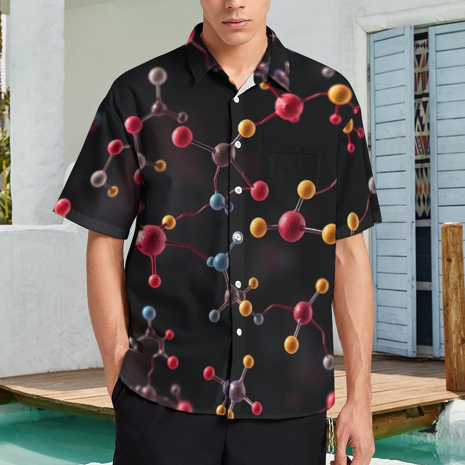 Floral Serotonin And Dopamine Moleculs Pattern Male Retro Print Casual Shirts Hawaiian Short ...