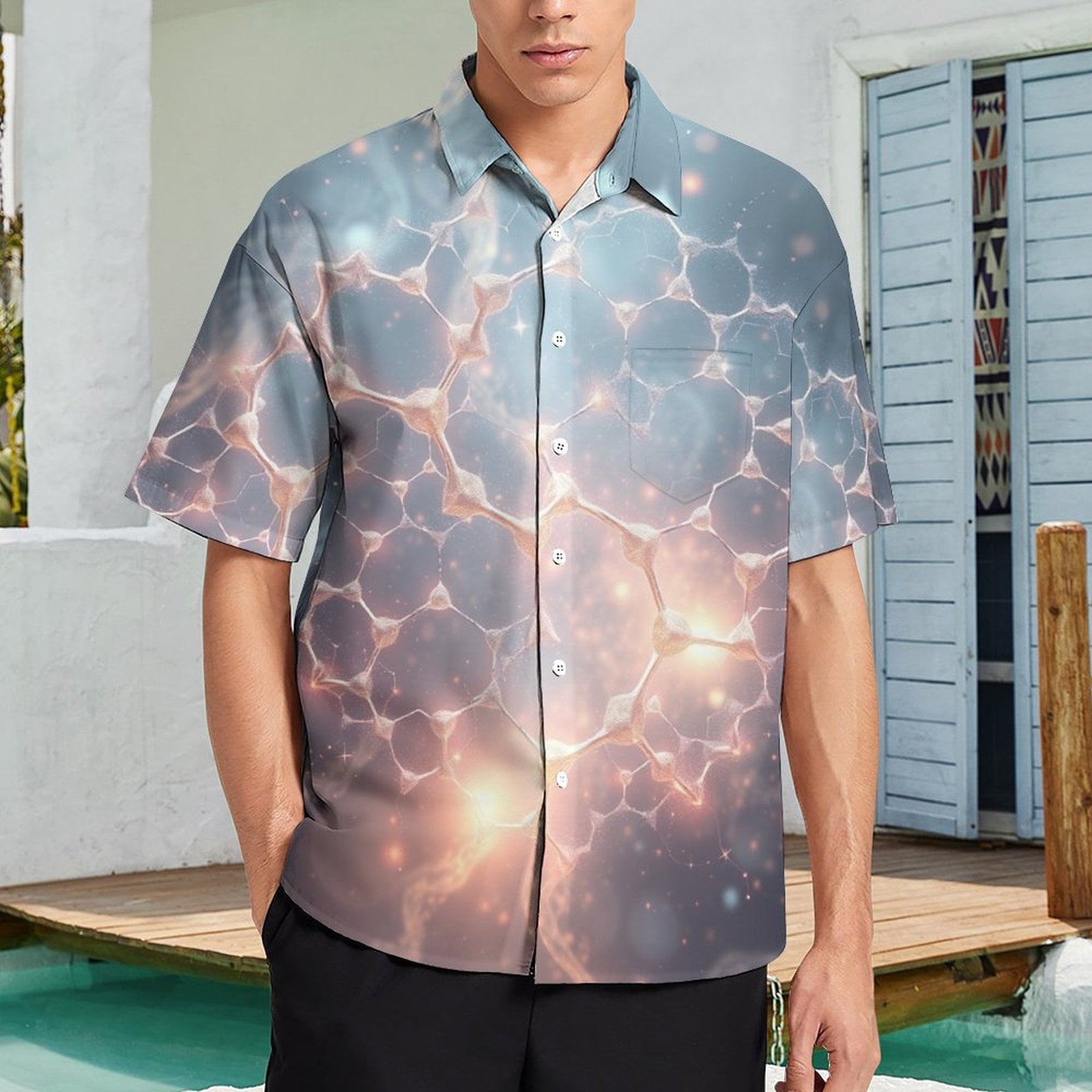 Floral Serotonin And Dopamine Moleculs Pattern Male Retro Print Casual Shirts Hawaiian Short ...