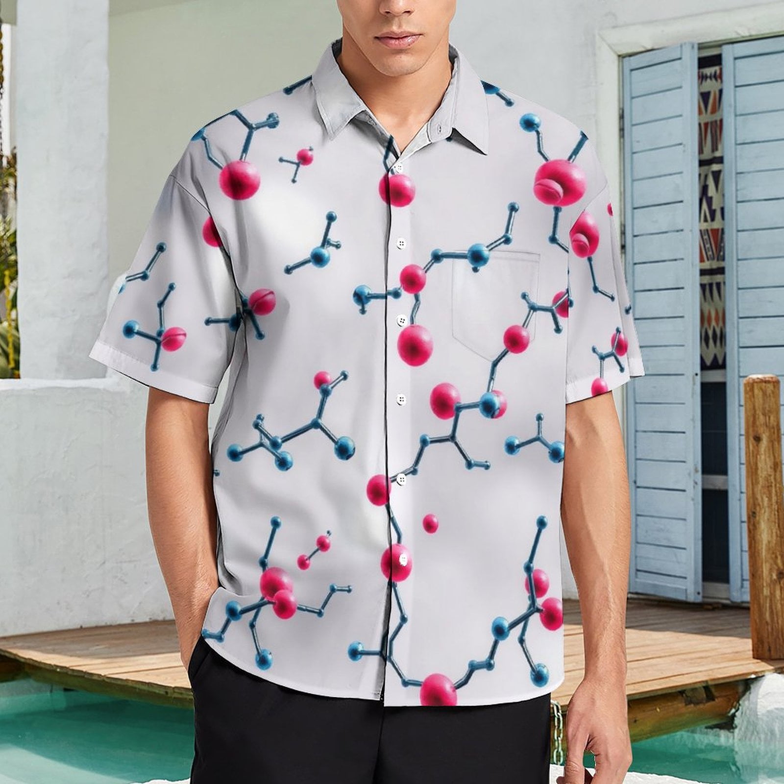 Floral Serotonin And Dopamine Moleculs Pattern Male Retro Print Casual Shirts Hawaiian Short ...