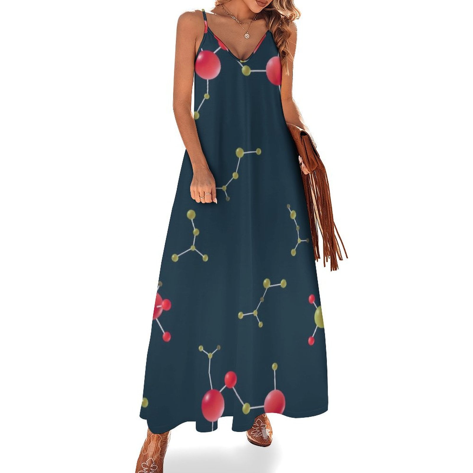Floral Serotonin And Dopamine Moleculs Pattern Sleeveless Dress Beach Outfits for Women Luxury ...