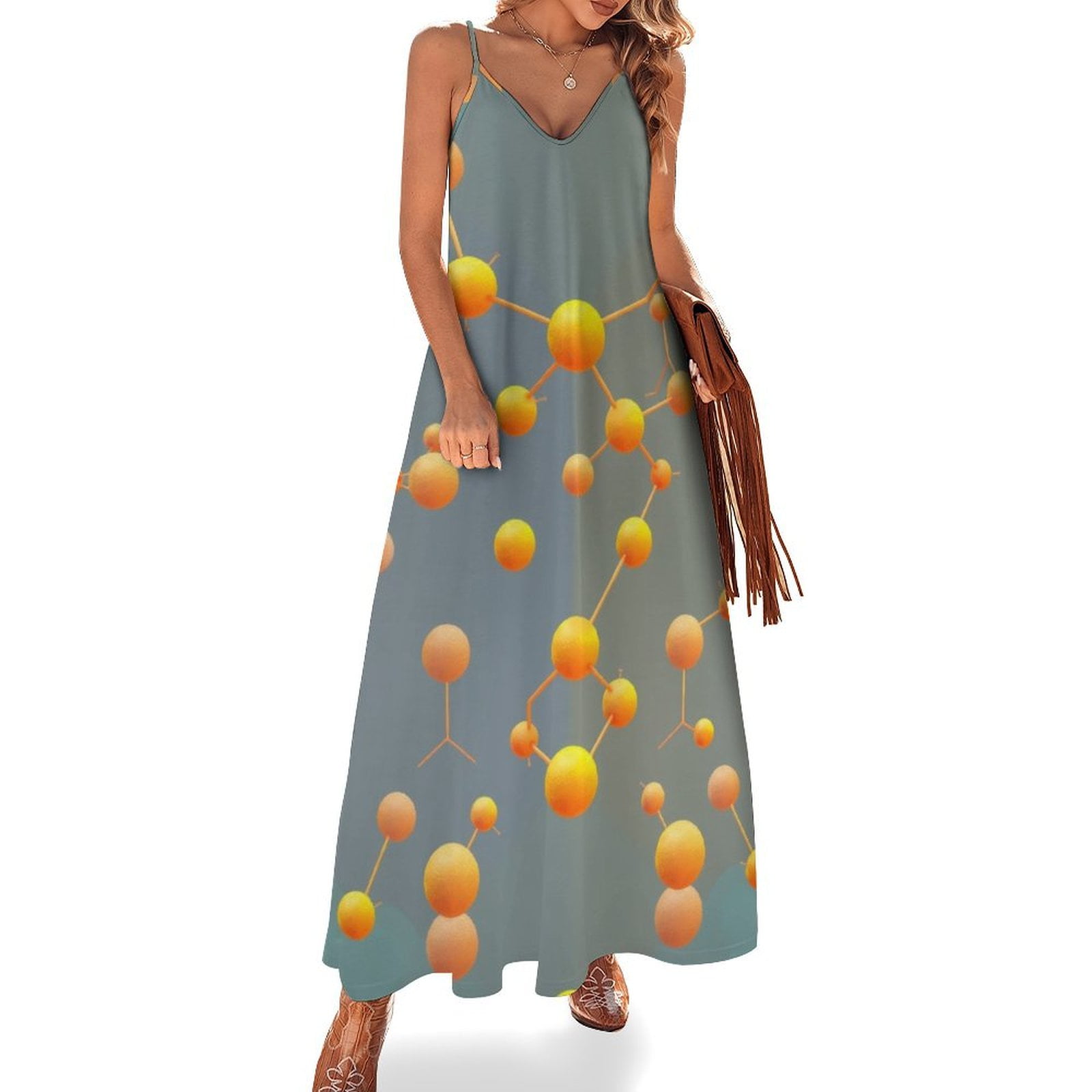 Floral Serotonin And Dopamine Moleculs Pattern Sleeveless Dress Birthday Dresses for Women ...