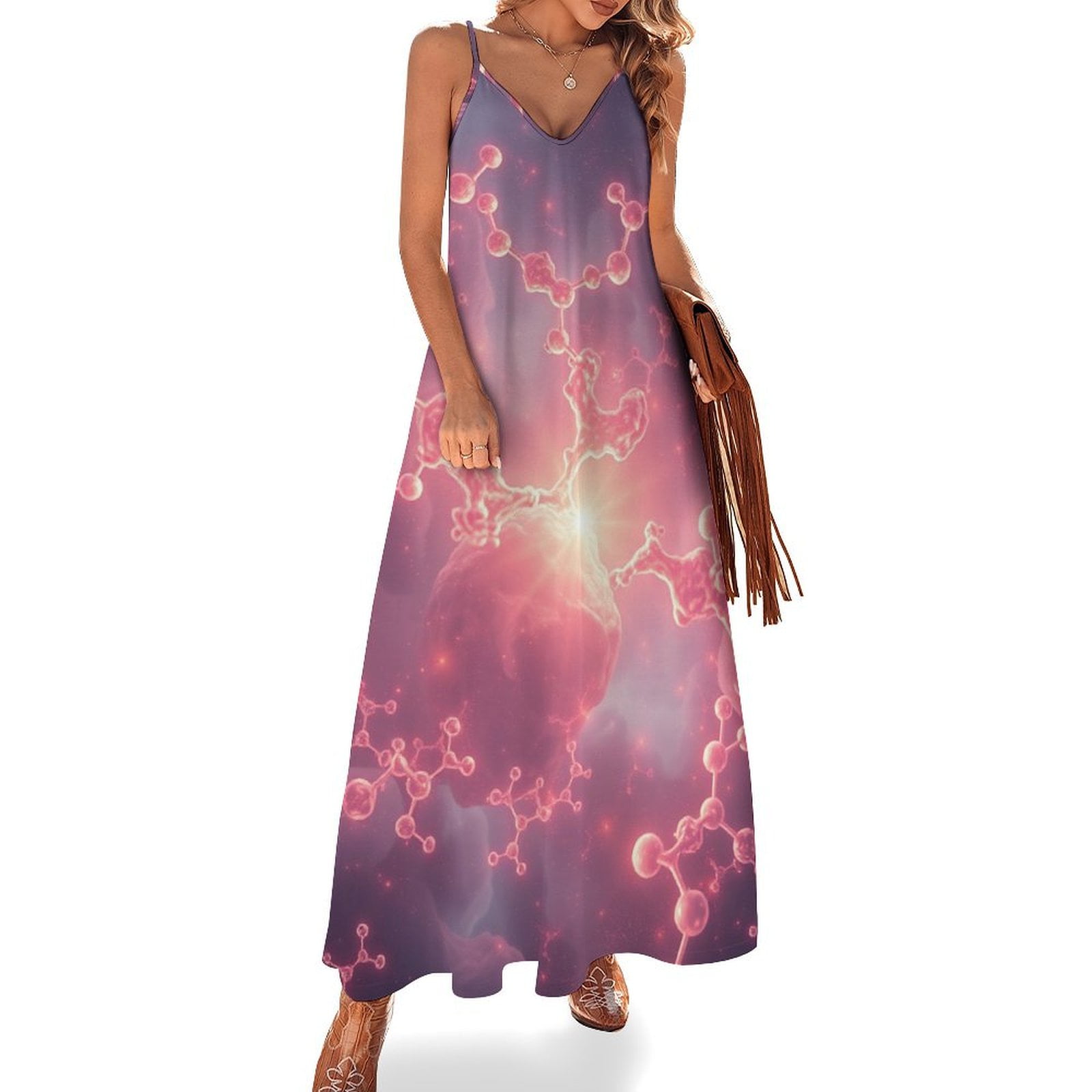 Floral Serotonin And Dopamine Moleculs Pattern Sleeveless Dress Party Dresses Women Summer Dress ...