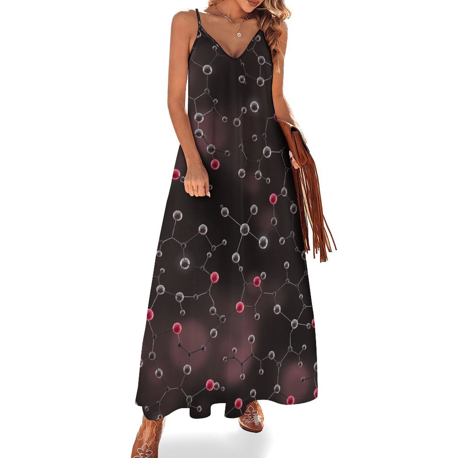 Floral Serotonin And Dopamine Moleculs Pattern Sleeveless Dress Prom Dress Dresses Women Summer ...