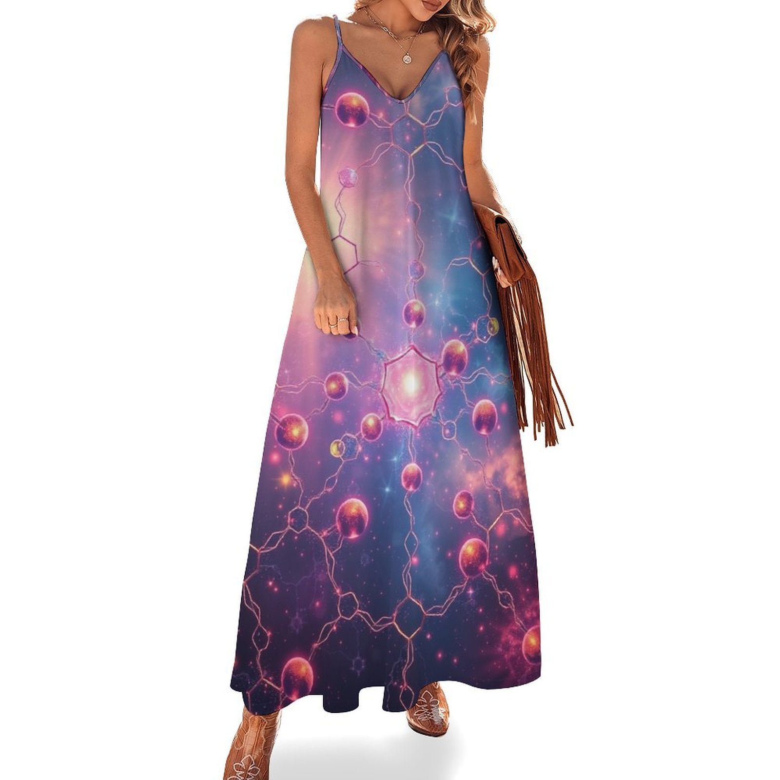 Floral Serotonin And Dopamine Moleculs Pattern Sleeveless Dress Prom Dress Dresses Women Summer ...