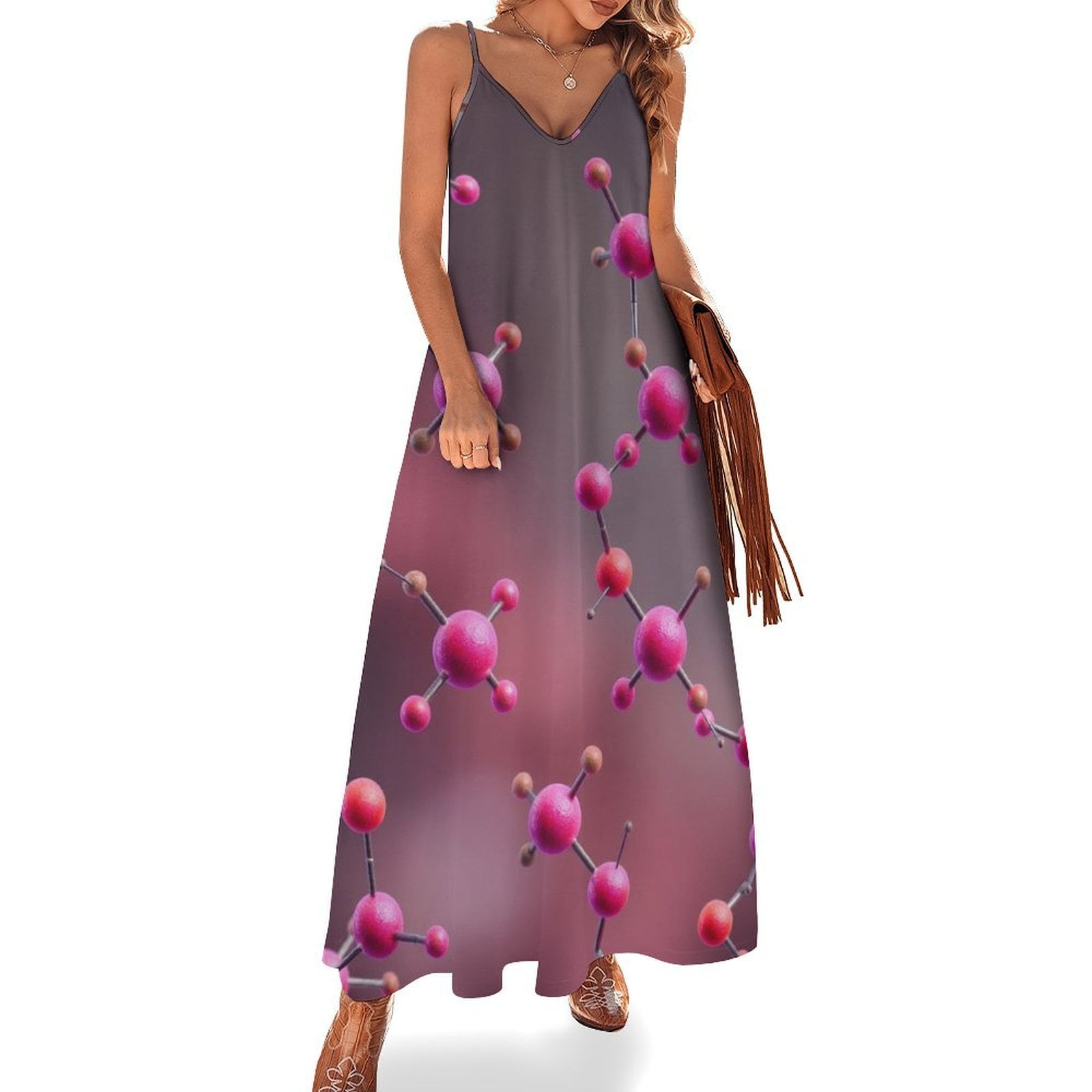 Floral Serotonin And Dopamine Moleculs Pattern Sleeveless Dress Summer Outfits for Women 2025 ...