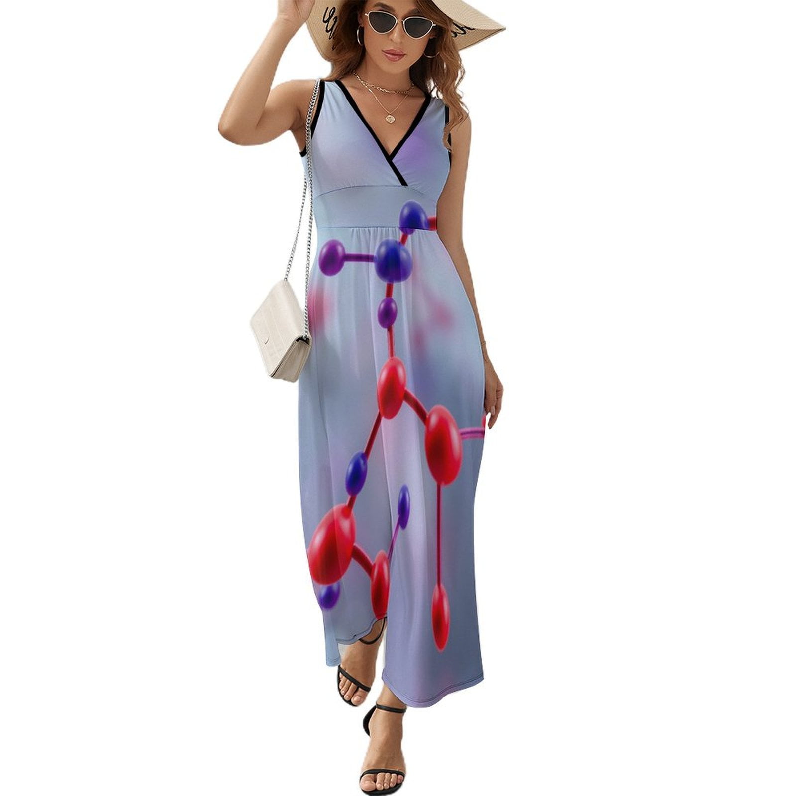 Floral Serotonin And Dopamine Moleculs Pattern Sleeveless Luxury Evening Dress For Women Party ...