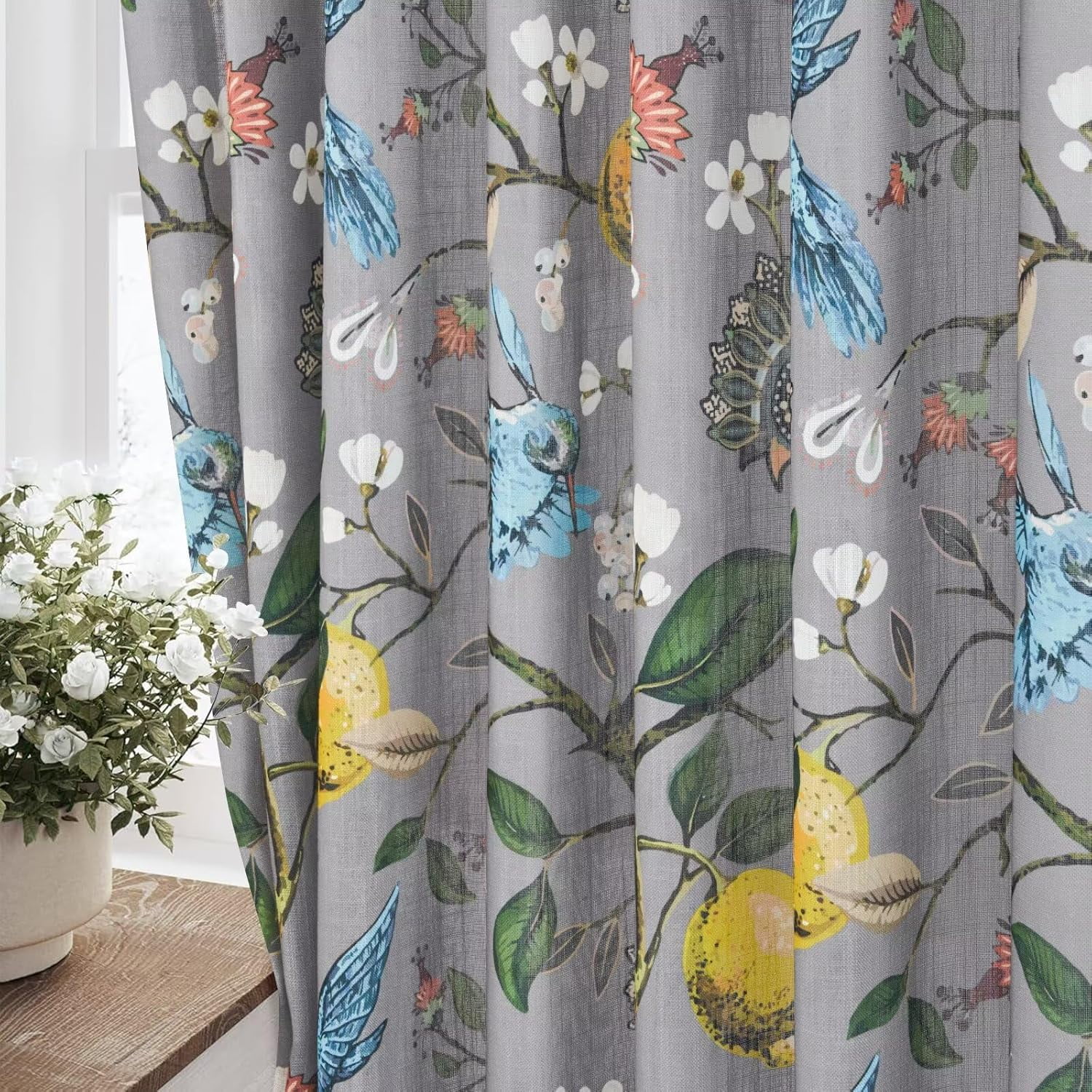 Floral Sheer Linen Curtains 90 Inch, 2 Panels, Semi-Transparent ...
