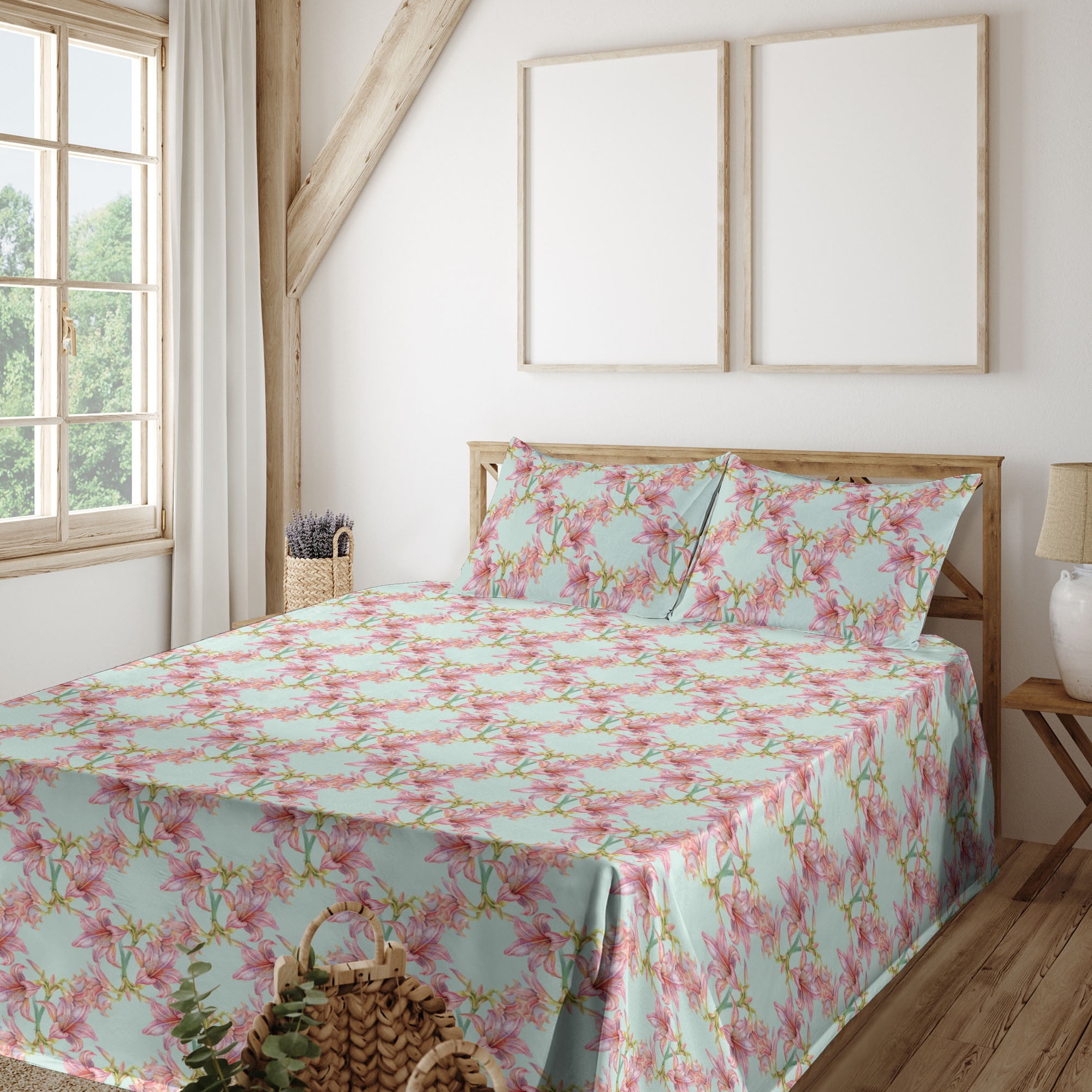 Floral Sheet Set, Repetitive Victorian Spring Vintage Flower Ornament ...