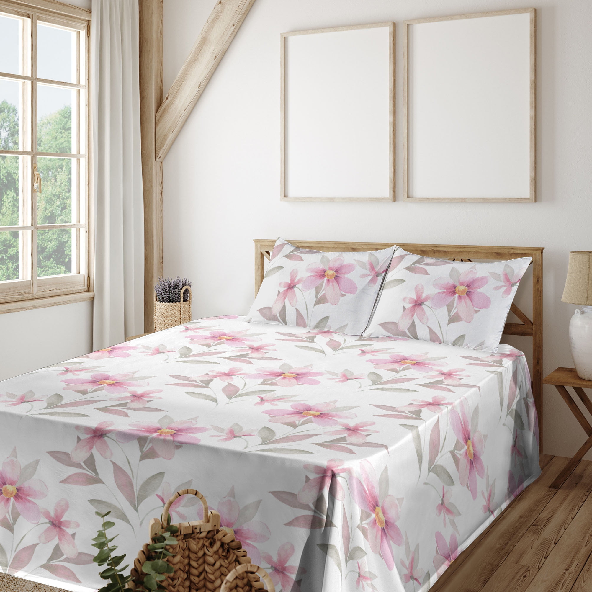 Floral Sheet Set, Soft Floral Garden with Tender Watercolor Flowers and ...