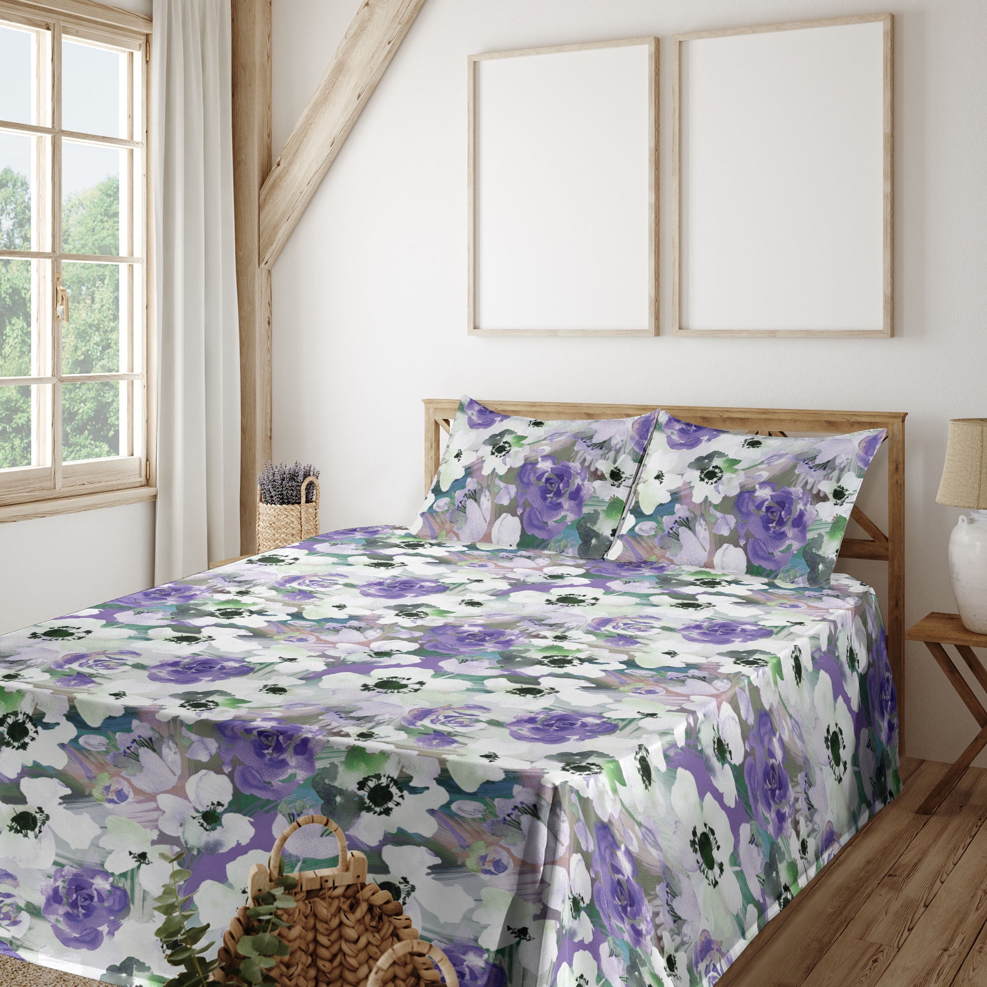 Floral Sheet Set, Watercolor Effect Pattern with Blooming Abstract ...