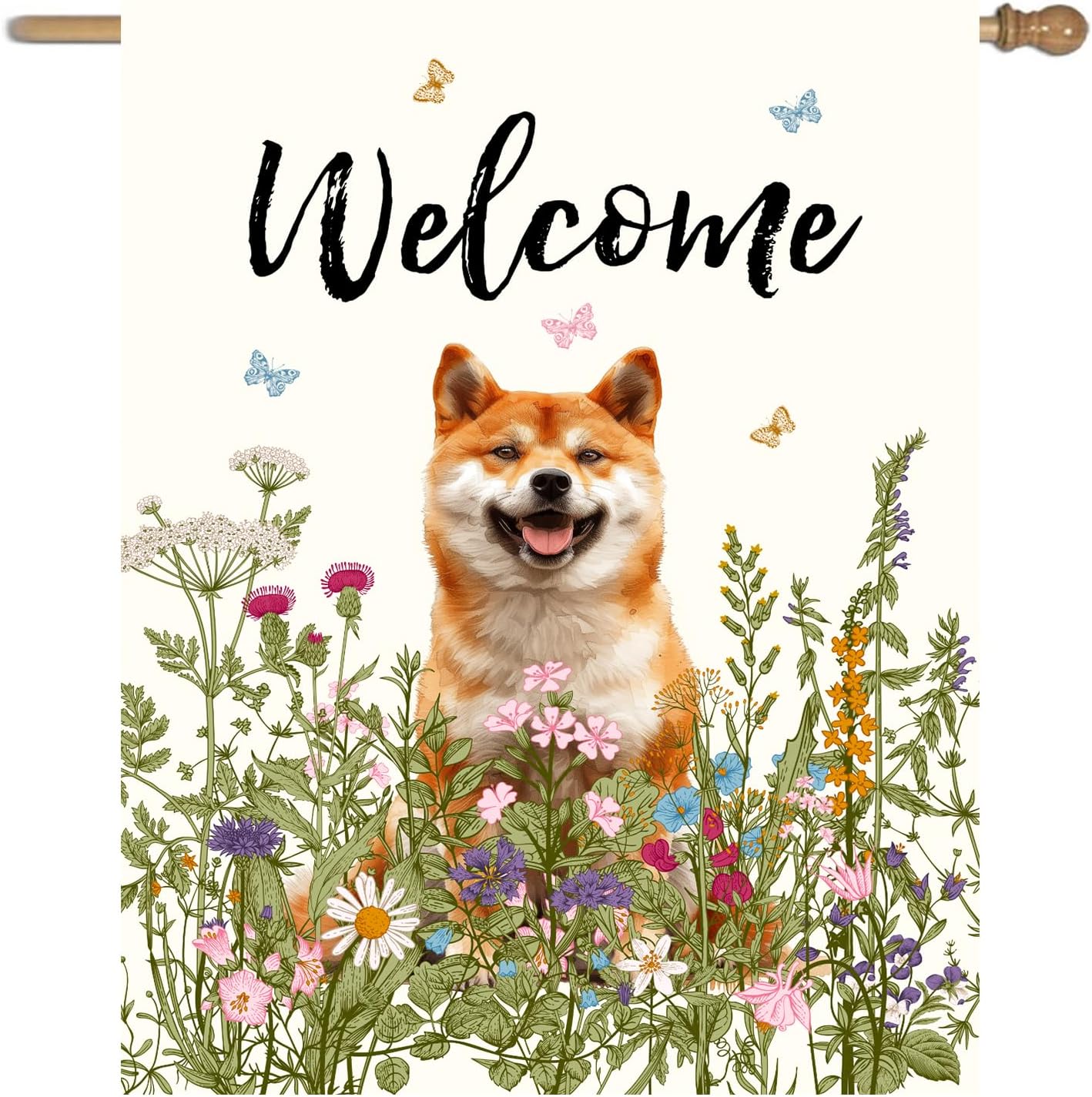 Floral Shiba Inu Garden Flag Spring Summer House Flags Double Sided ...
