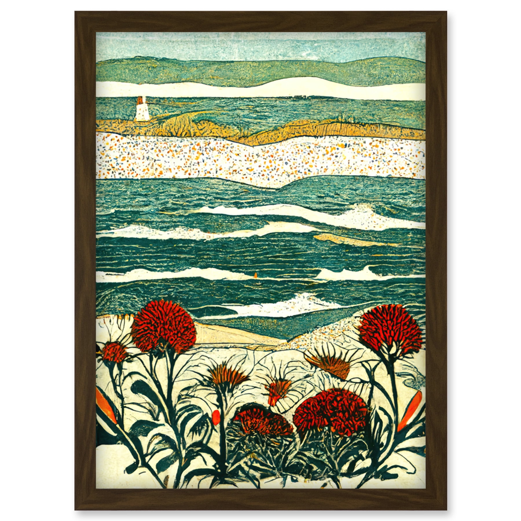 Floral Shoreline Coastal Landscape Summer Seaside Artwork Framed Wall ...