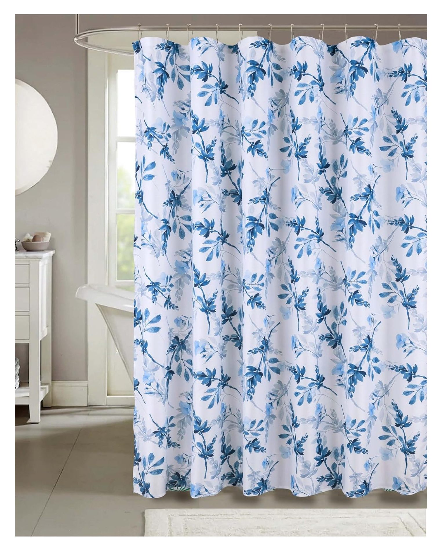 Floral Shower Curtain - 72x70 Blue Teal White Damask Fabric Bathroom ...
