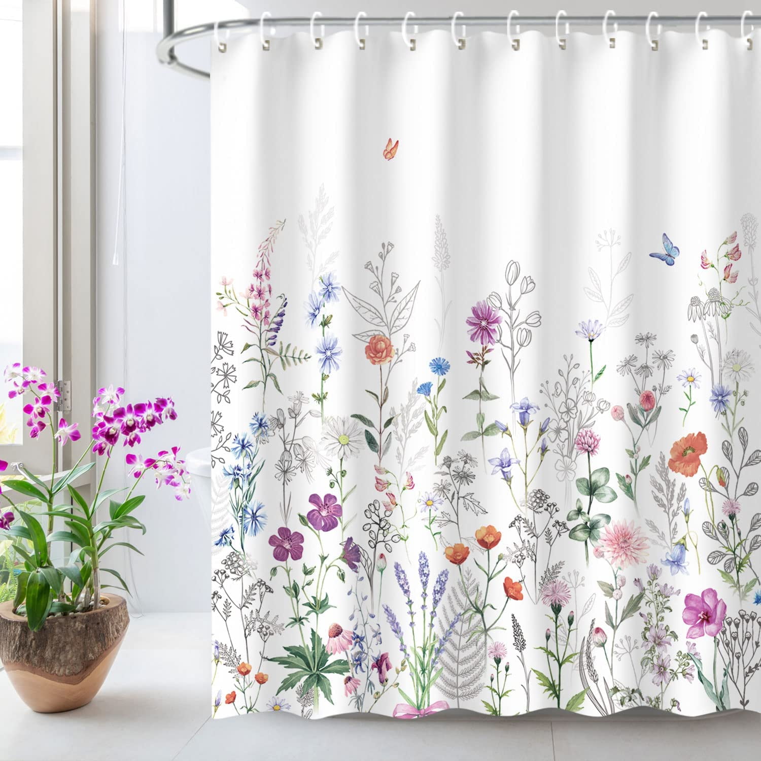 Floral Shower Curtain Flower Shower Curtain Butterfly Showers Curtain ...