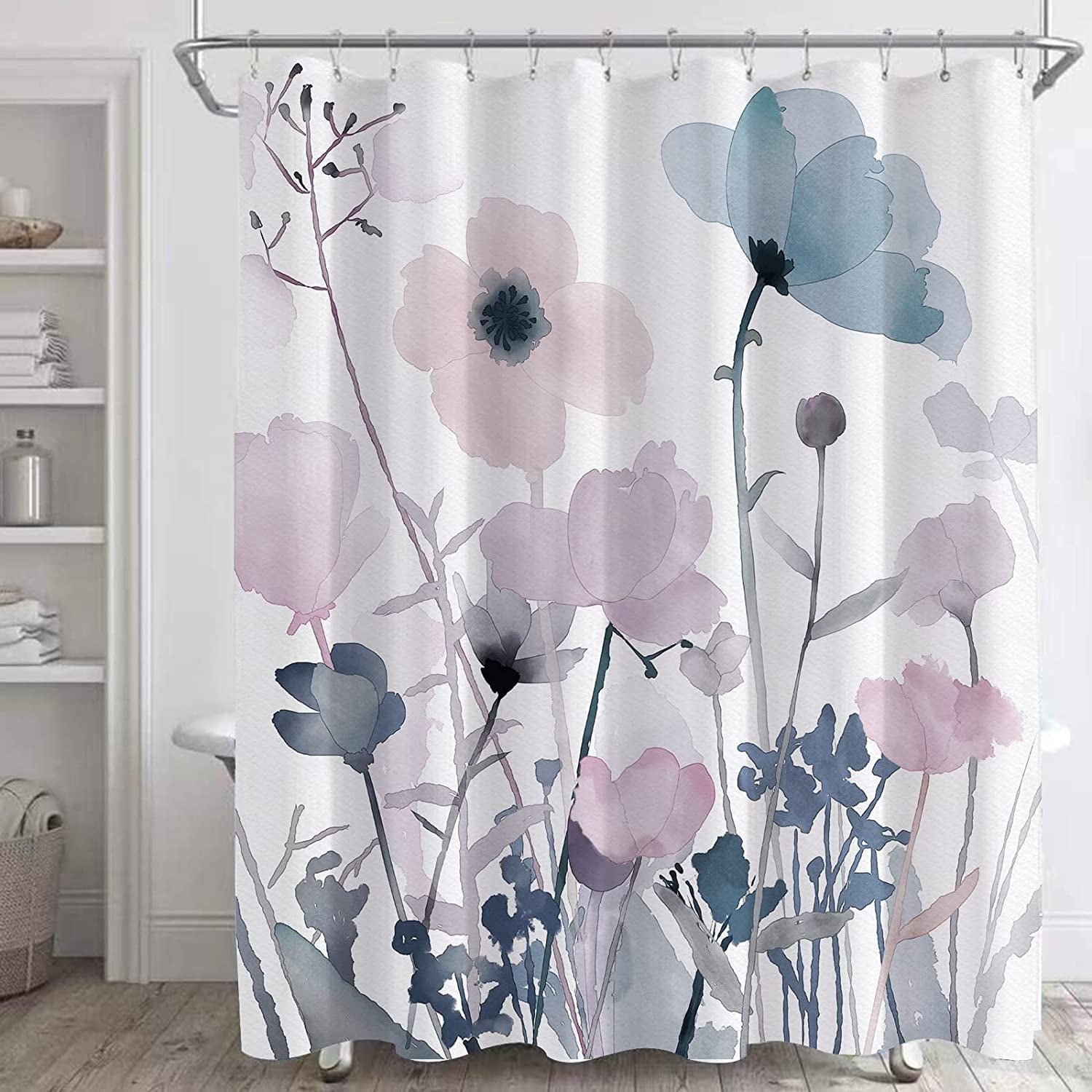 Floral Shower Curtain Sets,Blush Pink Flowers Bathroom Shower Curtains ...