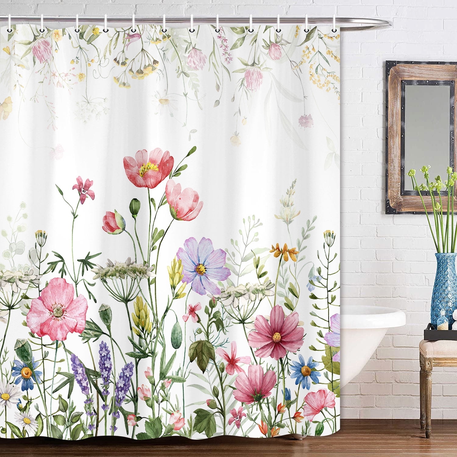 Floral Shower Curtain,Spring Shower Curtains Set,Plant Shower Curtain ...