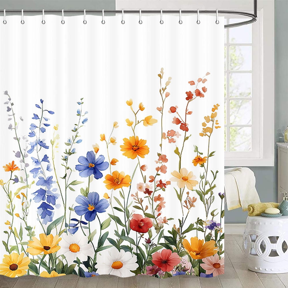 Floral Shower Curtain, Spring Flower Shower Curtains for Rustic Vintage Bathroom Decor, Spring ...