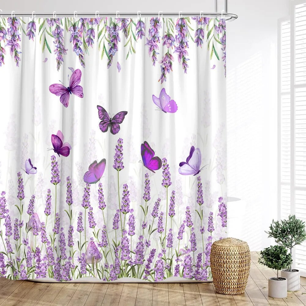 Floral Shower Curtain Watercolor Spring Botanical Hummingbird Leaf Farm