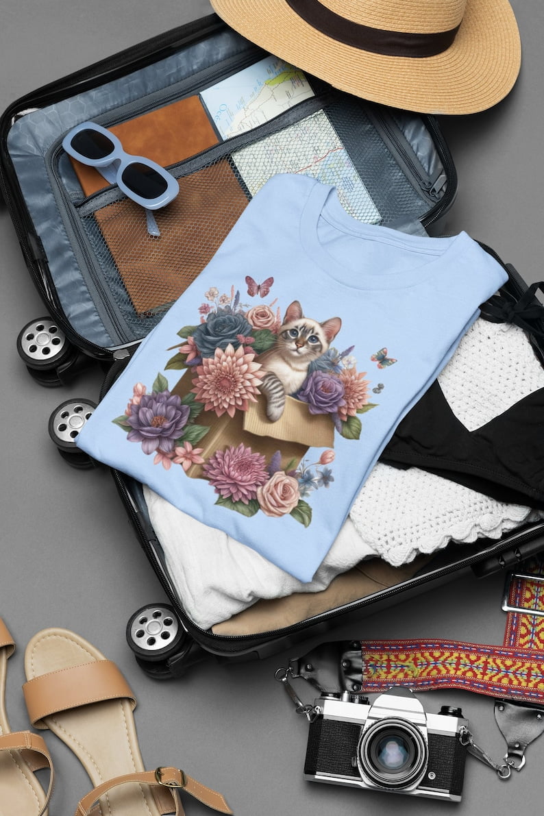 Floral Siamese Kitten Shirt - Pastel Flower Cat Tee, Trendy Floral Cat ...