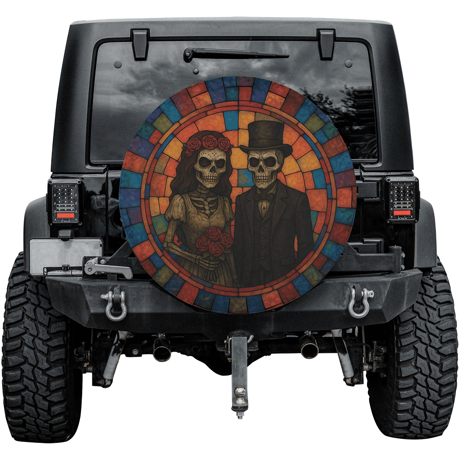Floral Skeleton Couple Stained Glass Design Spare Tire Cover - Gothic ...