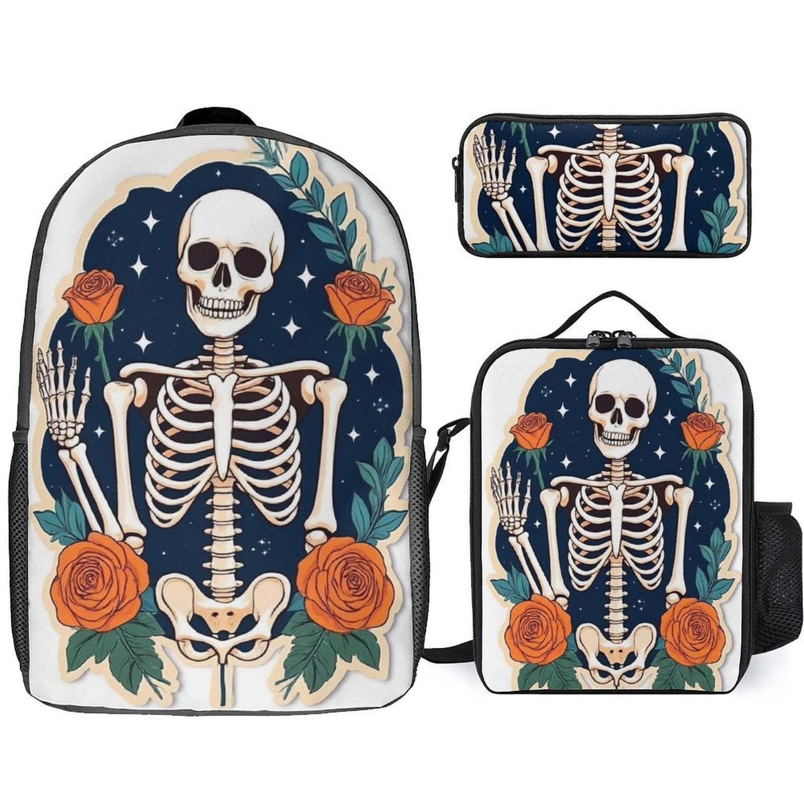 Floral Skeleton Graphic Sticker 3D Printed 3pcs/Set Bags Laptop Daypack ...