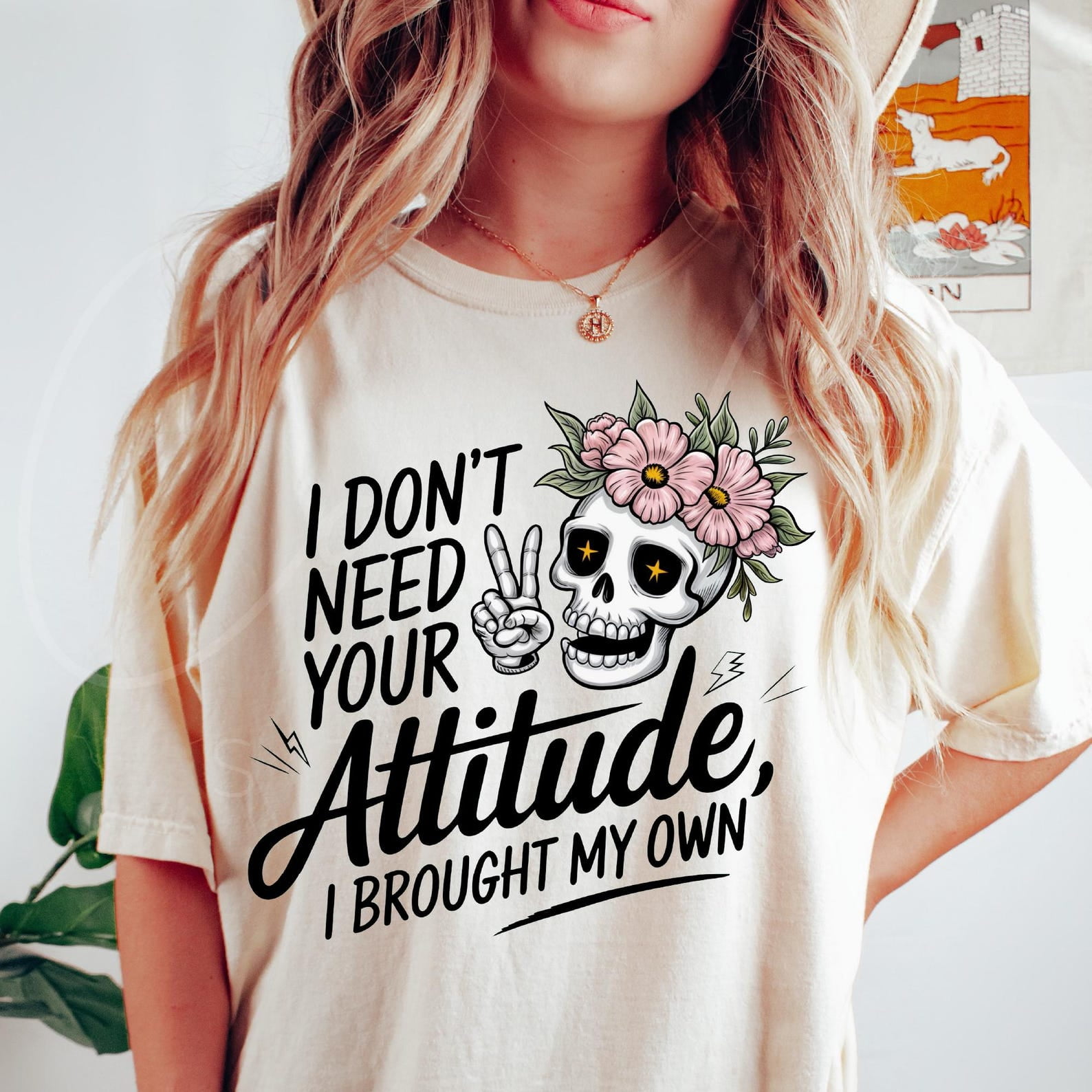 Floral Skull Attitude Png, Funny Skeleton Quote Sublimation T-Shirt ...
