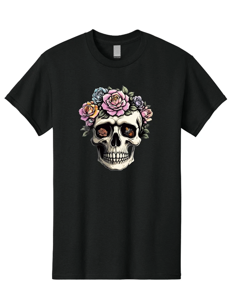 Floral Skull Crown Gothic Rose Art Memento Mori Death Skeleton Unisex T ...