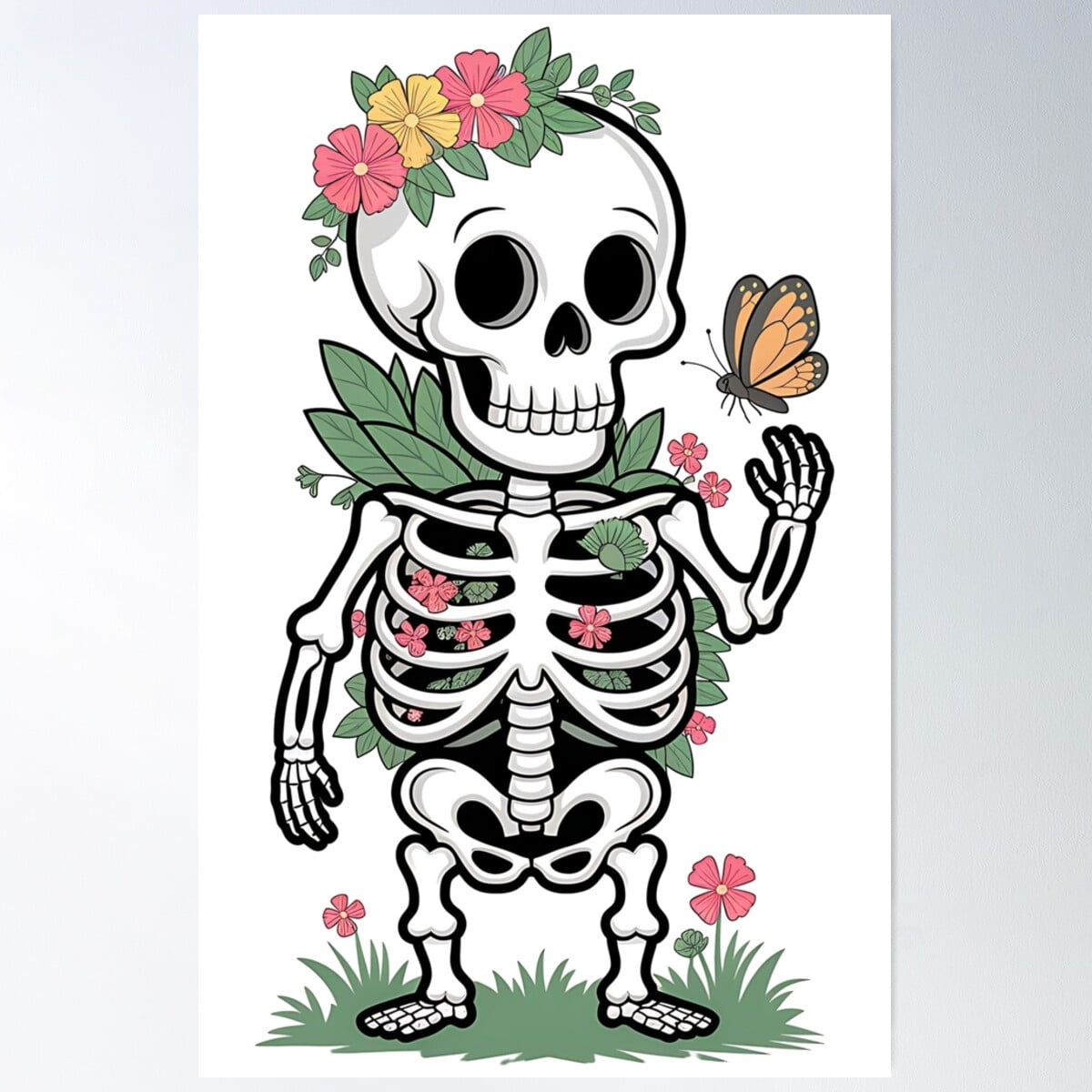 Floral Skull Embrace Poster Wall Art, Modern Wall Decor For Living Room ...