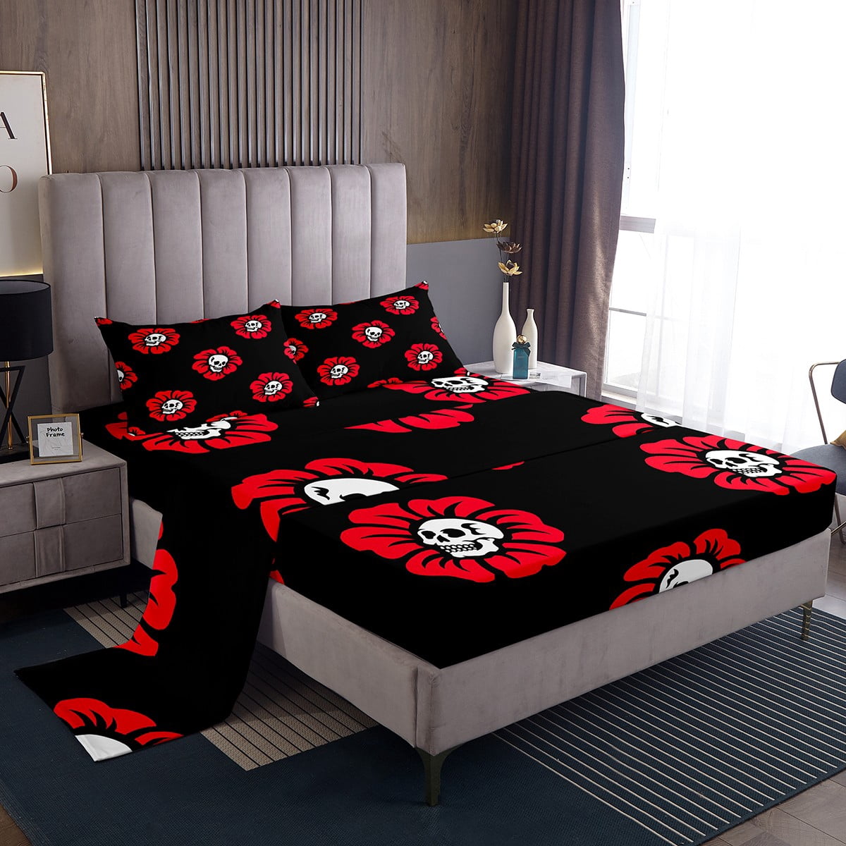 Floral Skull Sheets Red Rose Skull Sheet Set for Halloween Kids ...
