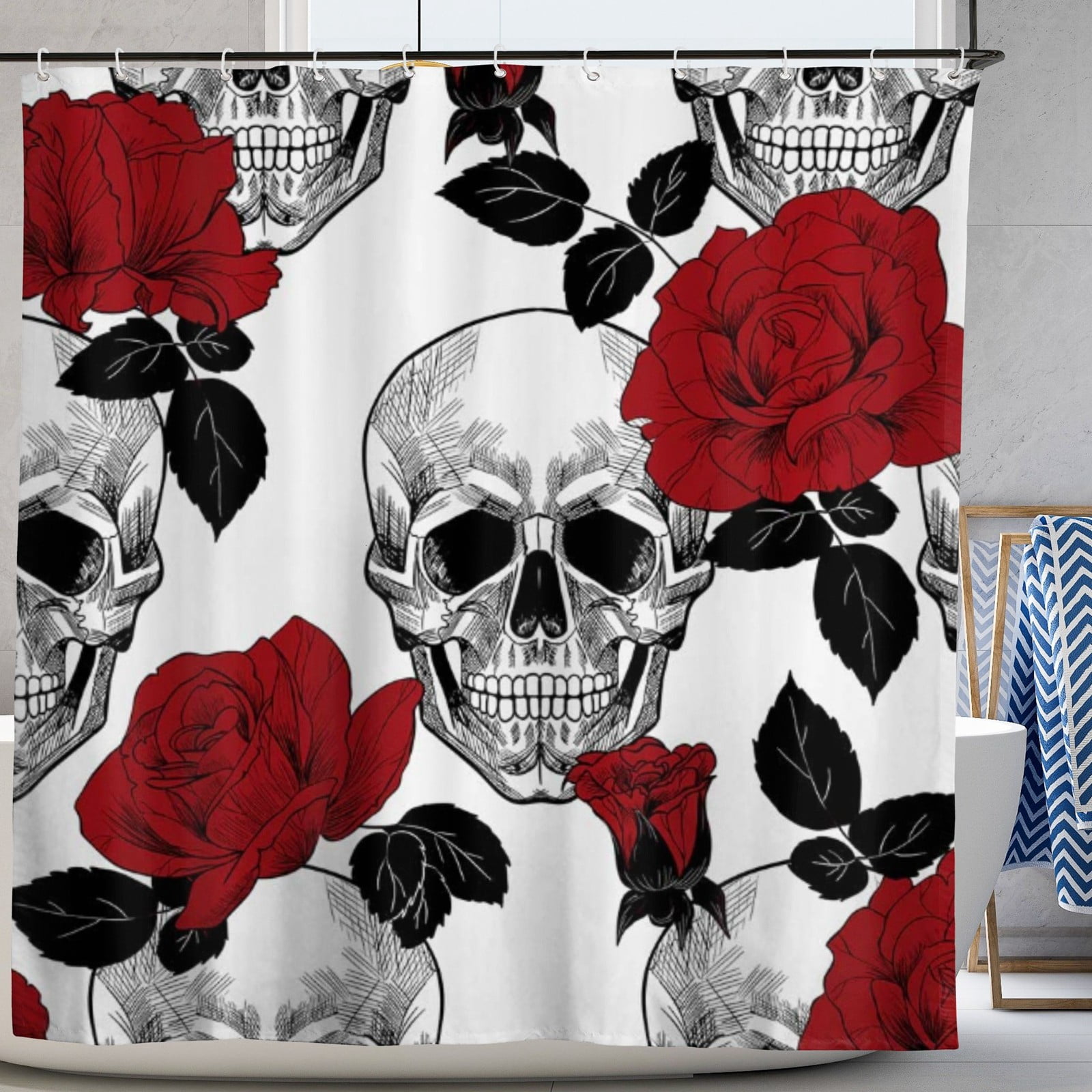 Floral Skull Shower Curtain Skull Skeleton Art Home Decor Bathroom ...