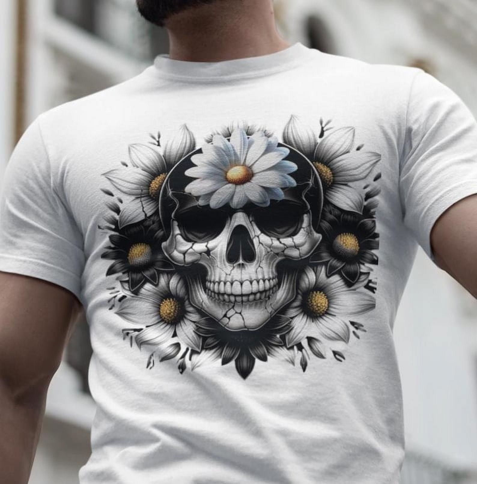 Floral Skull T-Shirt, Daisy Skull Shirt, Dark Spirit Street Wear, Goth ...