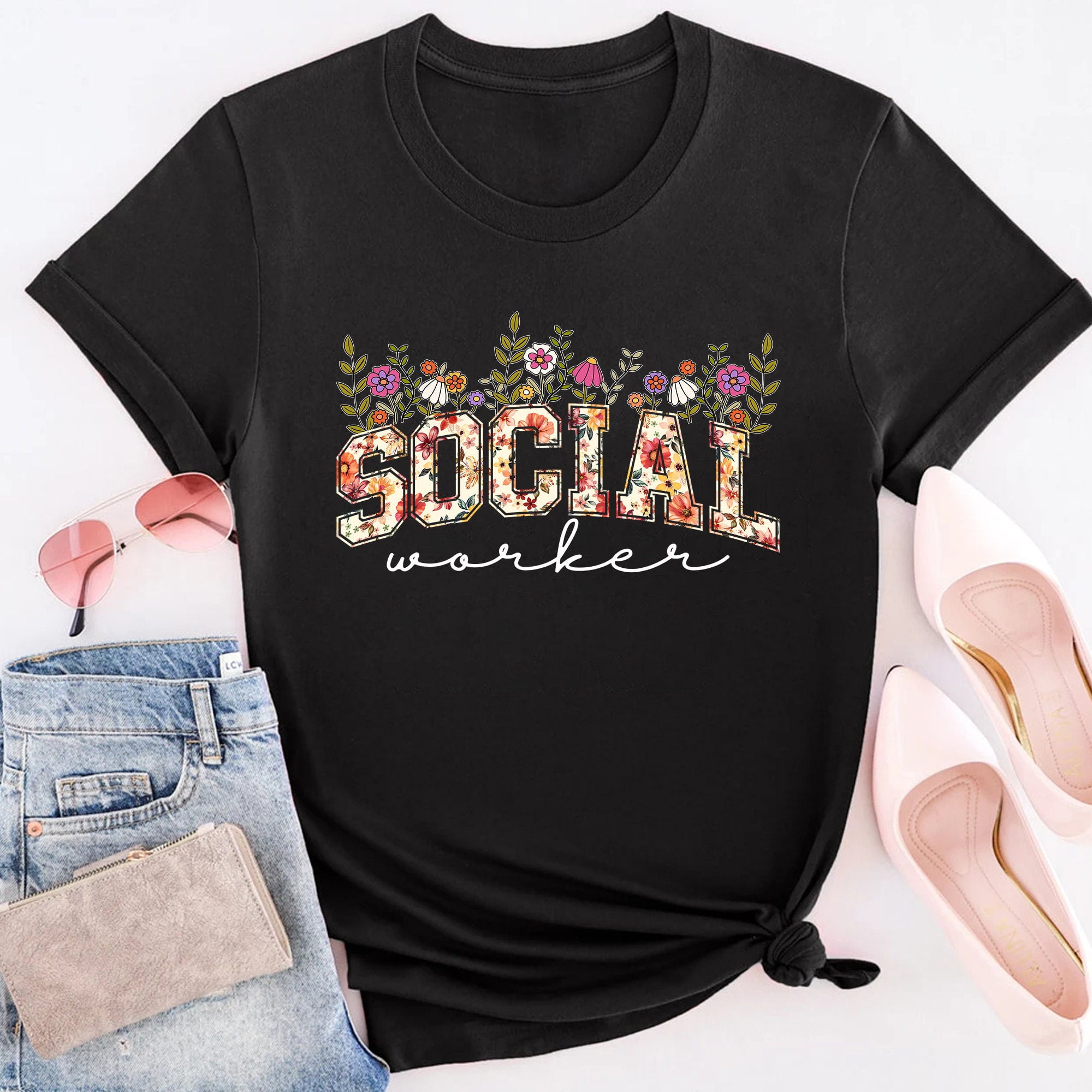 Floral Social Worker Shirt, School Counselor Sweatshirts, Therapist ...