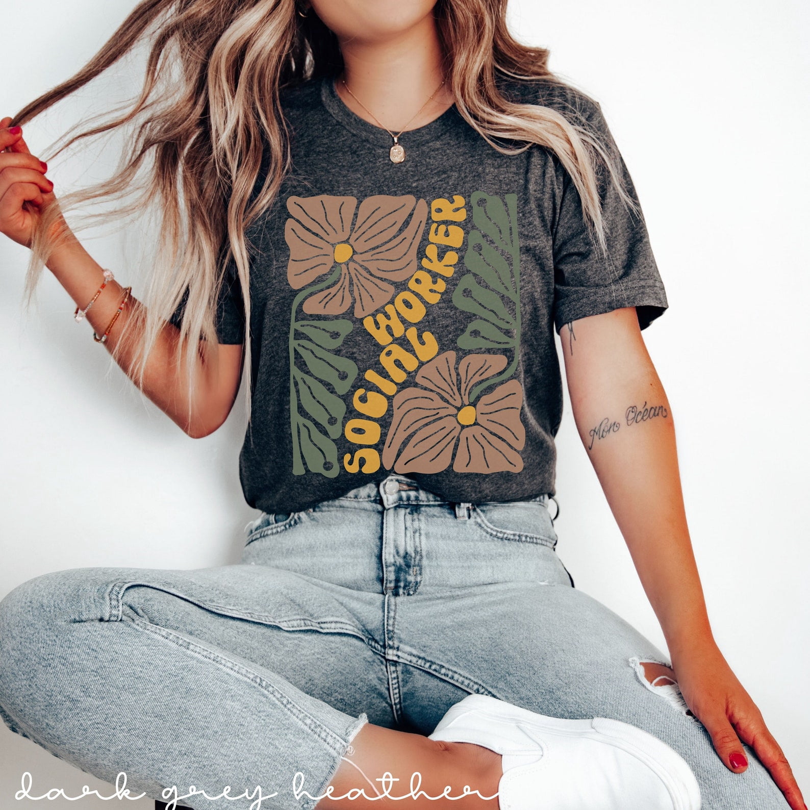 Floral Social Worker T-Shirt Retro LCSW T Shirt Boho LMSW Tshirt ...