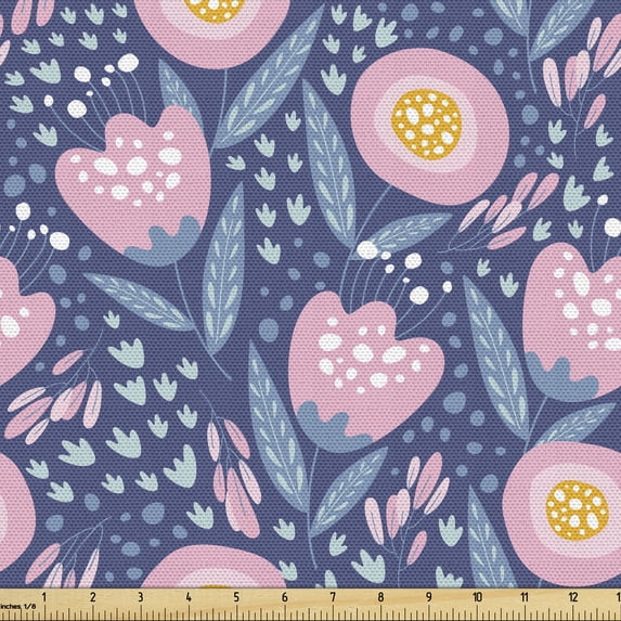 Ambesonne Floral Fabric by the Yard Upholstery, Dreamy Flowers Petals ...