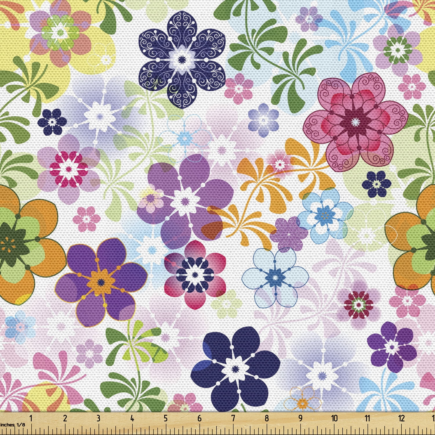 Ambesonne Floral Fabric by the Yard Upholstery, Colorful Translucent ...