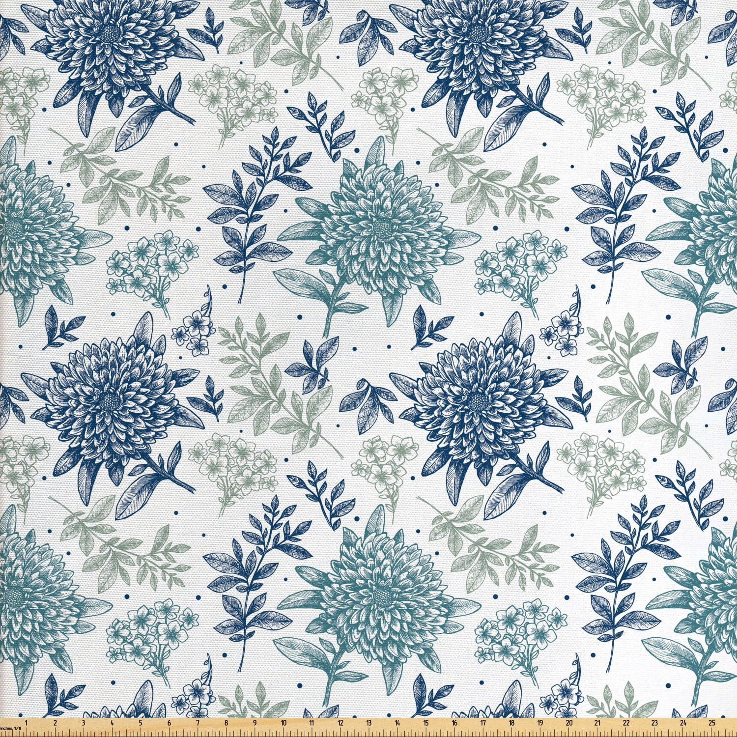 Ambesonne Floral Fabric by the Yard Upholstery, Linear Flowers Leaves ...