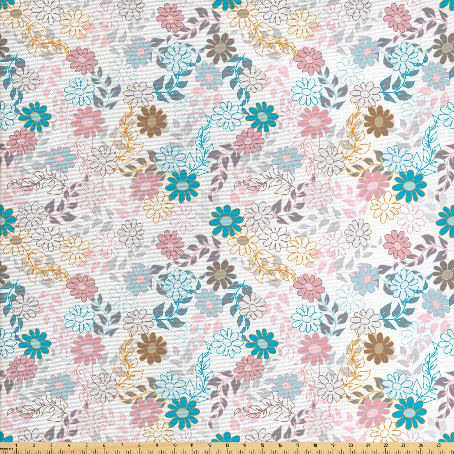 Ambesonne Floral Fabric by the Yard Upholstery, Pastel Daisies, 2 Yards ...
