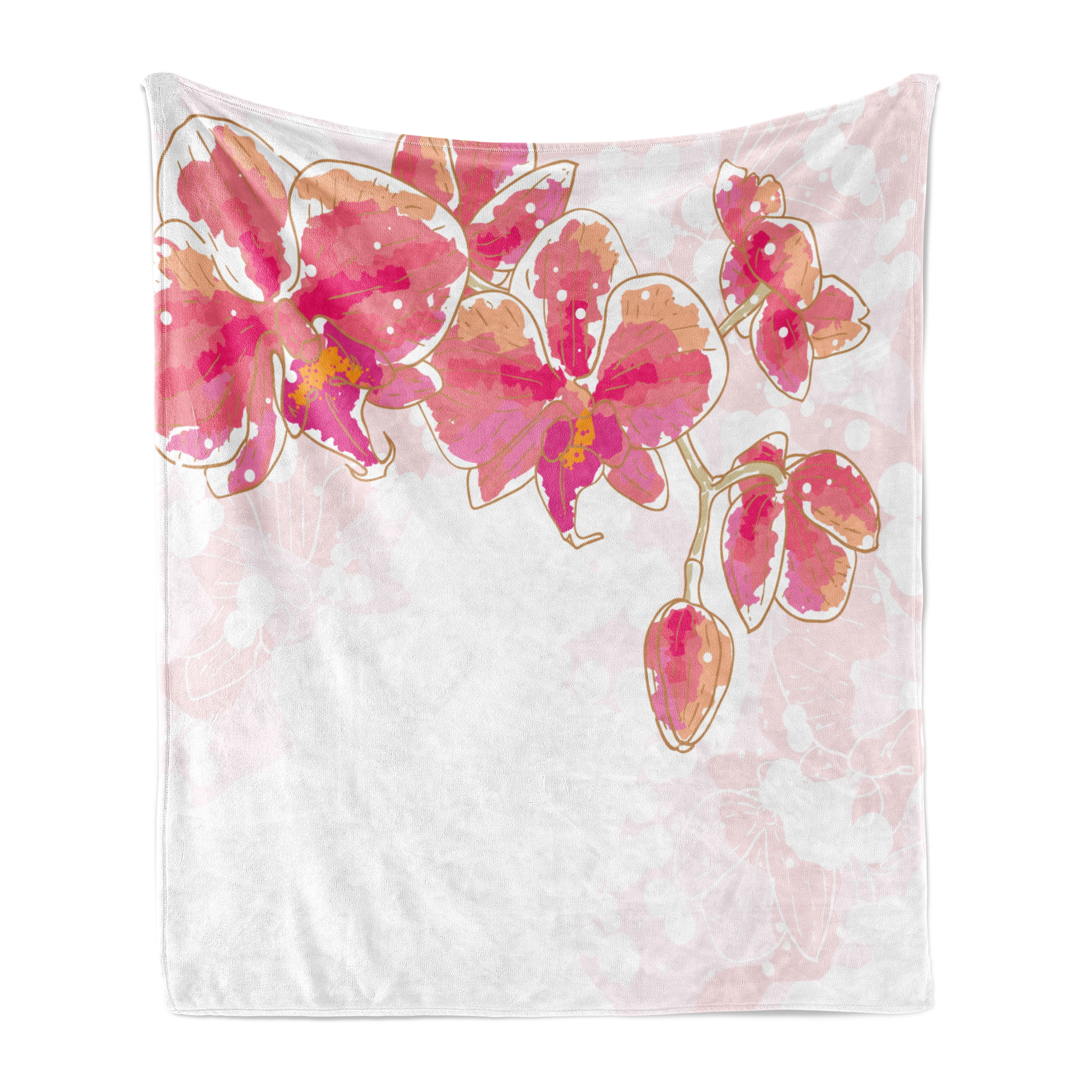 Floral Soft Flannel Fleece Blanket, Contour Drawing Orchids Flower ...