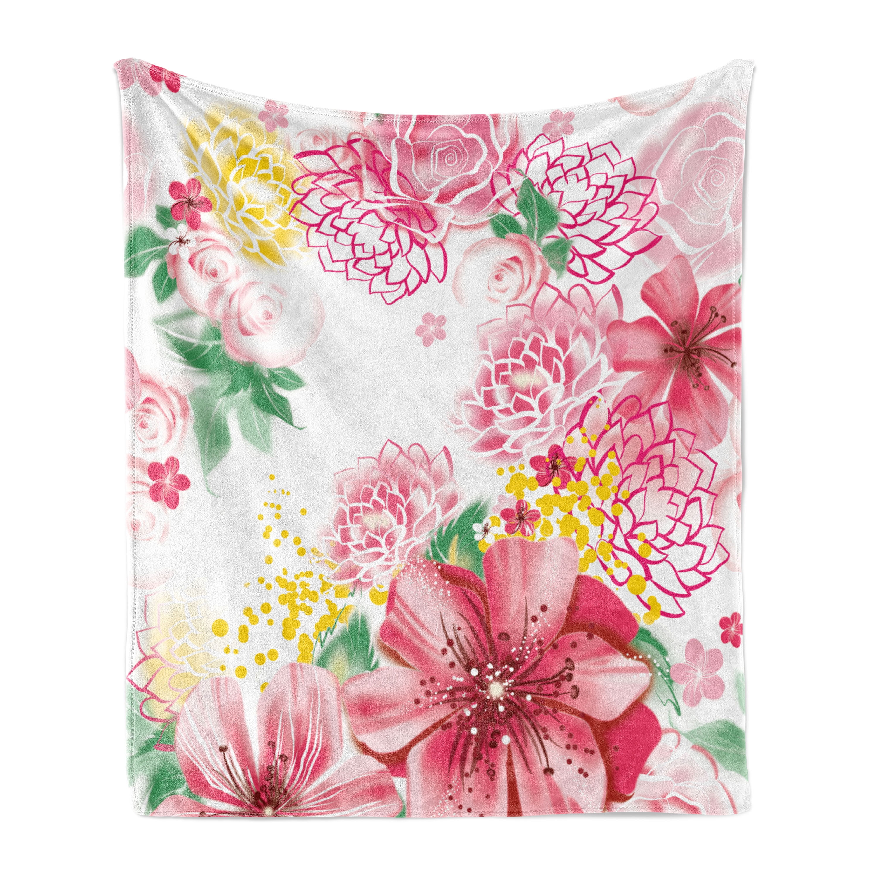 Floral Soft Flannel Fleece Throw Blanket, Exotic Peony Flowers and ...