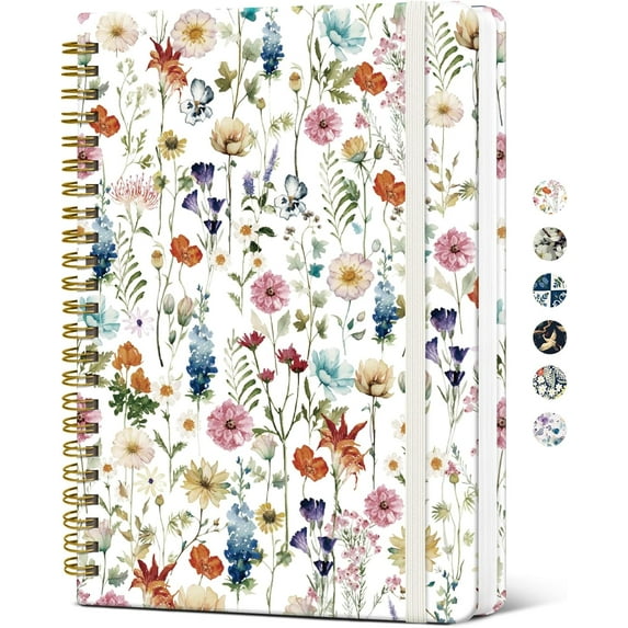 Floral Spiral Journal Notebook for Women (6"x8") – Pretty Hardcover ...