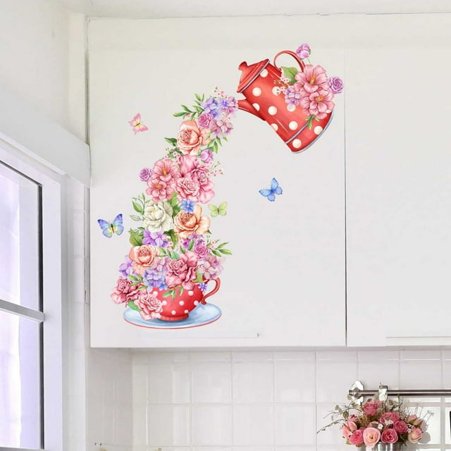 Floral Spray Can Wall Decals Butterfly Wall Sticker Peel and Stick Art ...