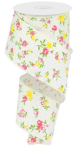 Floral Spring Easter Wired Edge Ribbon, Ivory Pink 2.5 inches x 10 ...