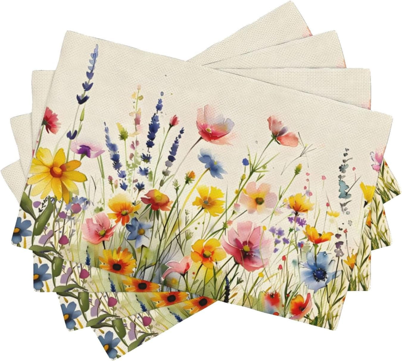 Floral Spring Garden Placemat Set of 4,12x18 Inch Garden Plants Linen ...