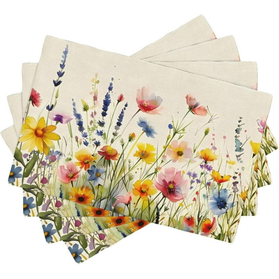 Floral Spring Garden Placemat Set of 4,12x18 Inch Garden Plants Linen ...
