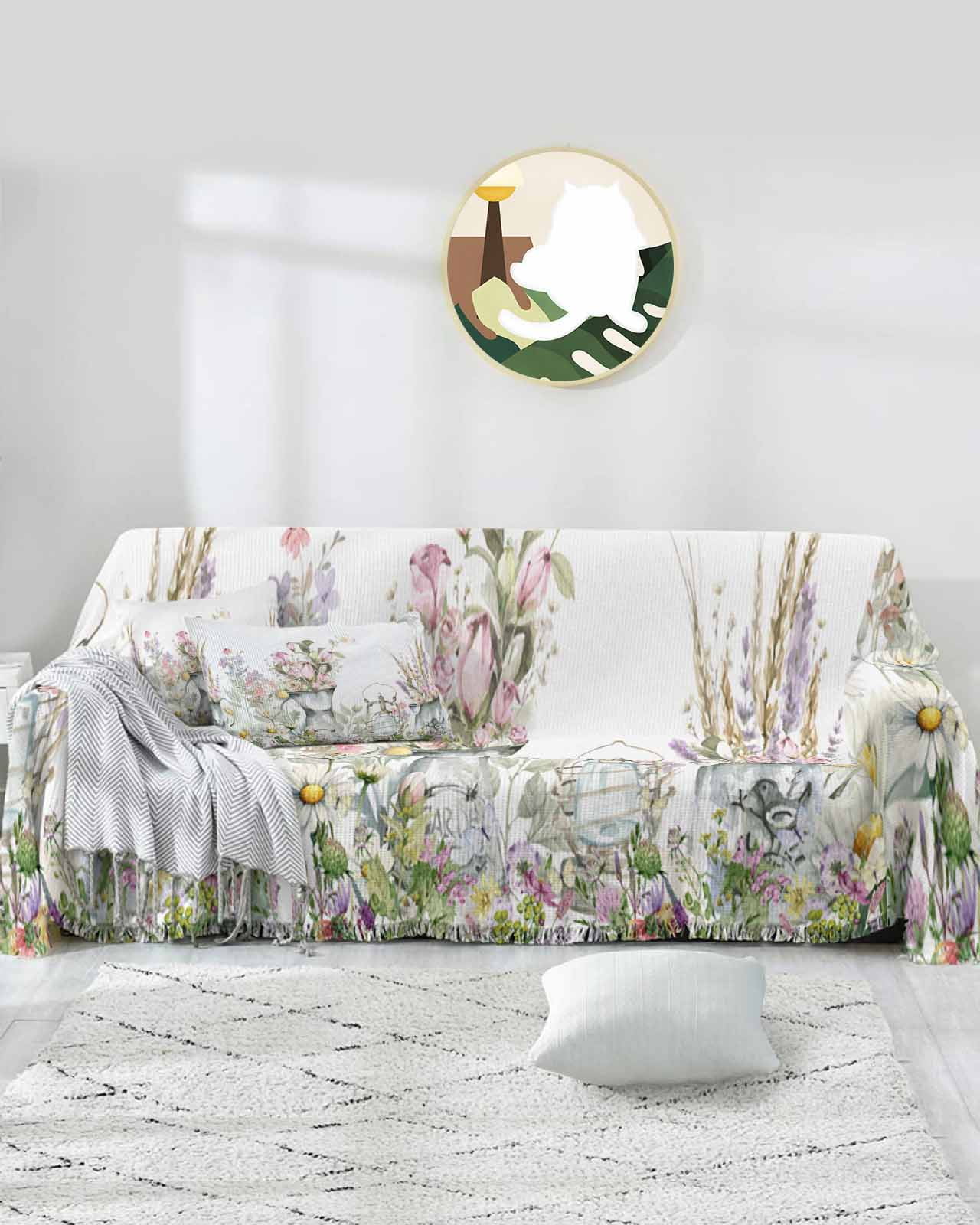 Floral Spring Sofa Couch Covers for 3 Cushion Couch,Washable L Shape ...