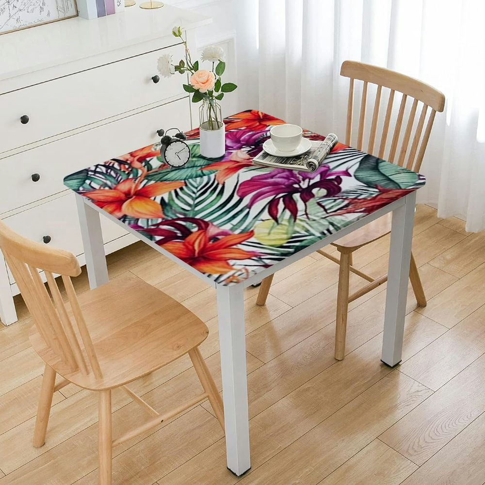 Floral Square fitted tablecloth, Watercolored Tropical Exotic Foliage ...