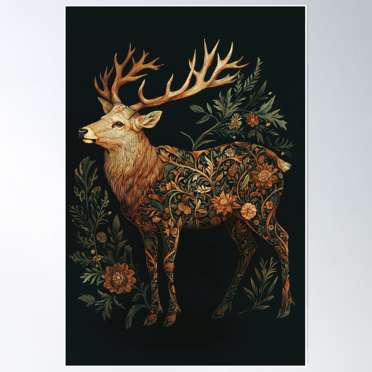 Floral Stag Poster Wall Art, Modern Wall Decor For Living Room Bedroom ...